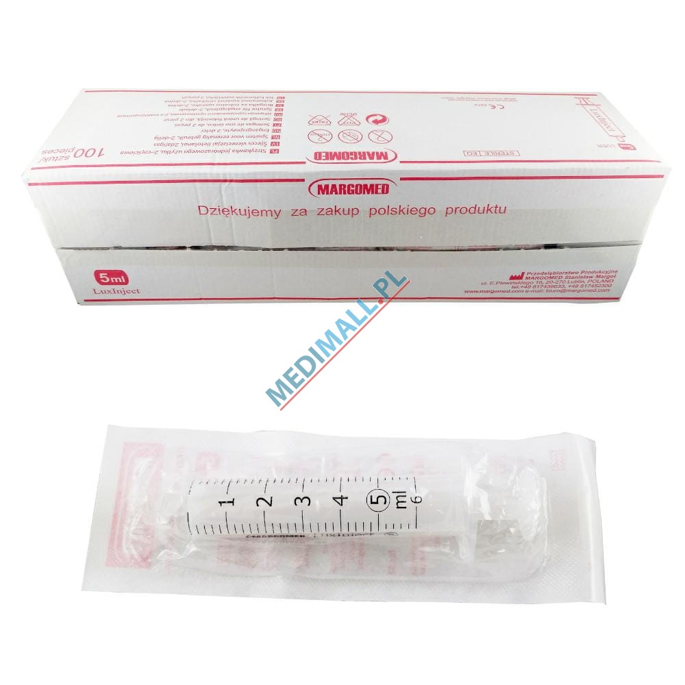 Strzykawki 2-częściowe 5ml LUXINJECT MARGOMED Luer (100 szt.) MEDIMALL ...